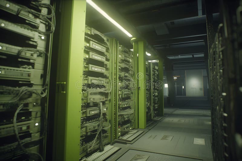 Shot of Data Center with Multiple Rows of Fully Operational Server ... Shot of Data Center with Multiple Rows of Fully Operational Server ...