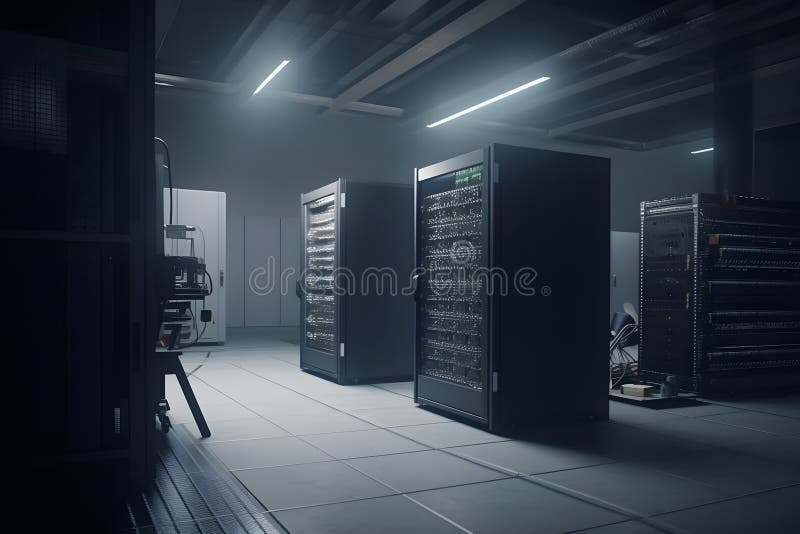 Shot of Data Center with Multiple Rows of Fully Operational Server ...