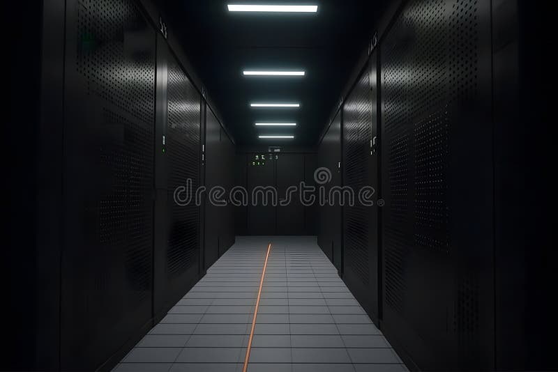Shot of Data Center with Multiple Rows of Fully Operational Server ...