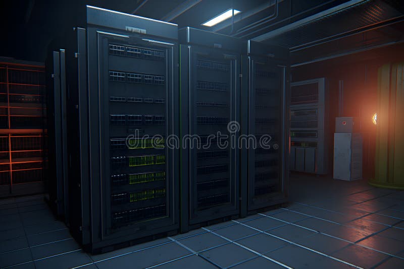 Shot of Data Center with Multiple Rows of Fully Operational Server ...