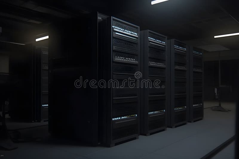 Shot of Data Center with Multiple Rows of Fully Operational Server ...