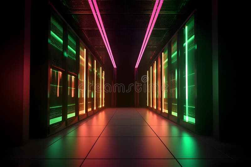 Shot of Data Center with Multiple Rows of Fully Operational Server ...