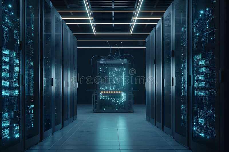 Shot of Data Center with Multiple Rows of Fully Operational Server ... Shot of Data Center with Multiple Rows of Fully Operational Server ...