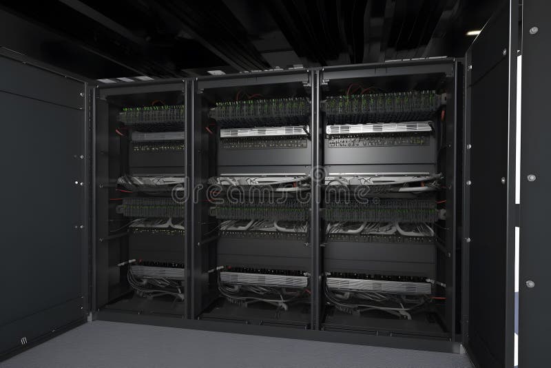 Shot of Data Center with Multiple Rows of Fully Operational Server ...