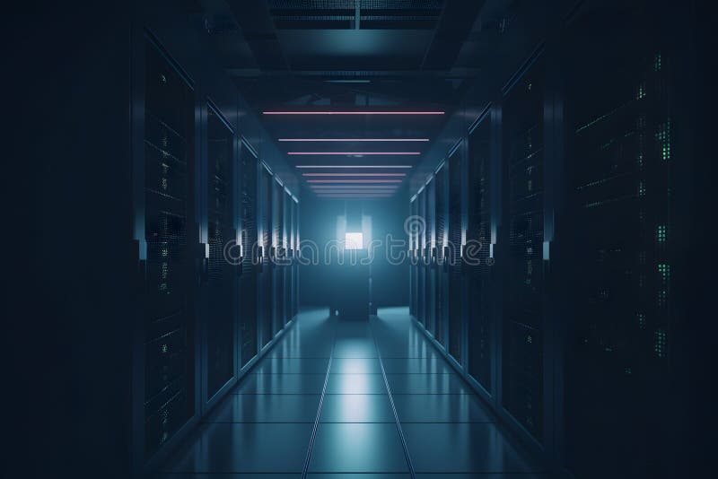 Shot of Data Center with Multiple Rows of Fully Operational Server ...