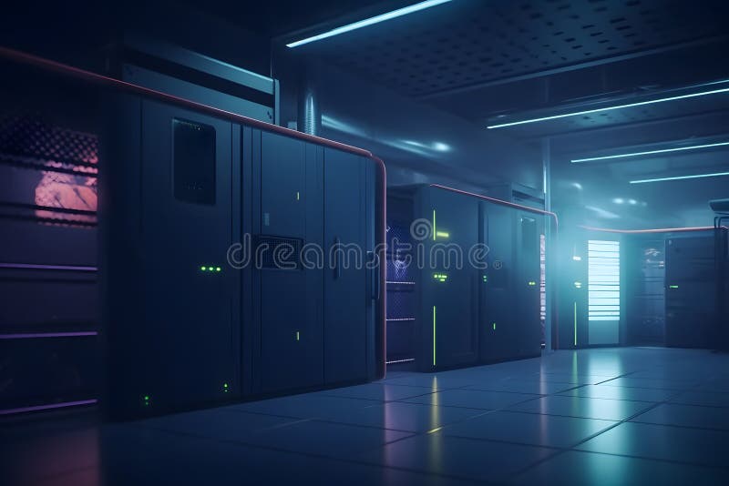 Shot of Data Center with Multiple Rows of Fully Operational Server ...