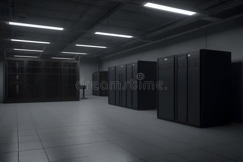 Shot of Data Center with Multiple Rows of Fully Operational Server ...