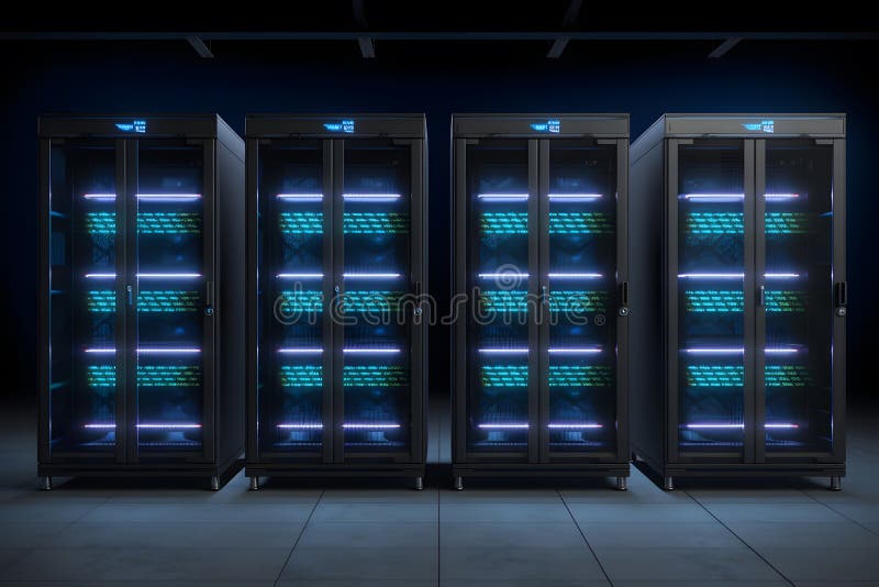 Shot of Data Center with Multiple Rows of Fully Operational Server ...