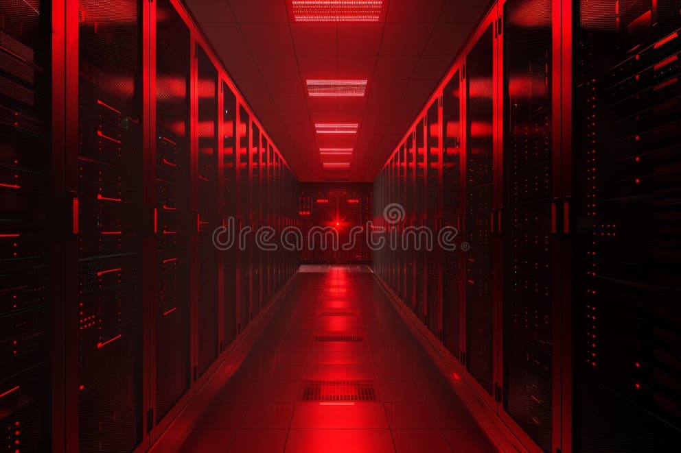 Shot of Data Center with Multiple Rows of Fully Operational Server ...
