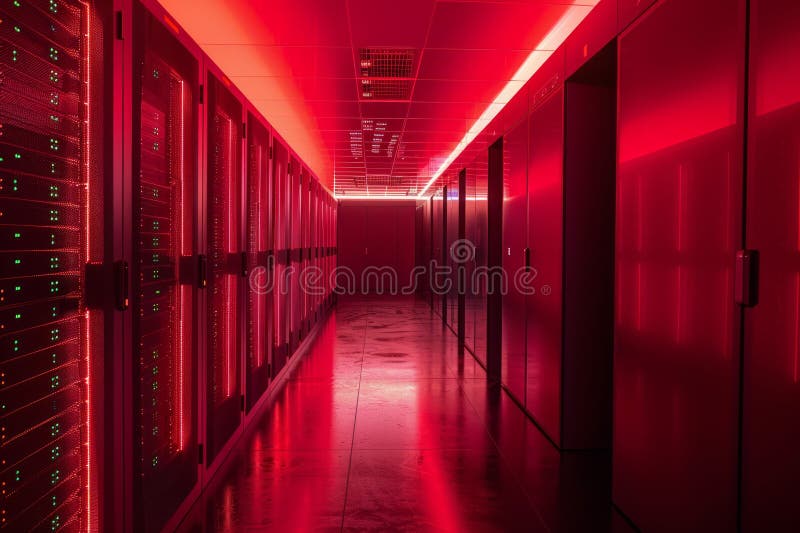 Shot of Data Center with Multiple Rows of Fully Operational Server ...