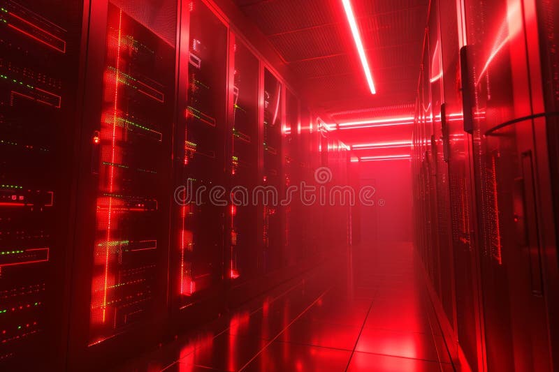 Shot of Data Center with Multiple Rows of Fully Operational Server ...
