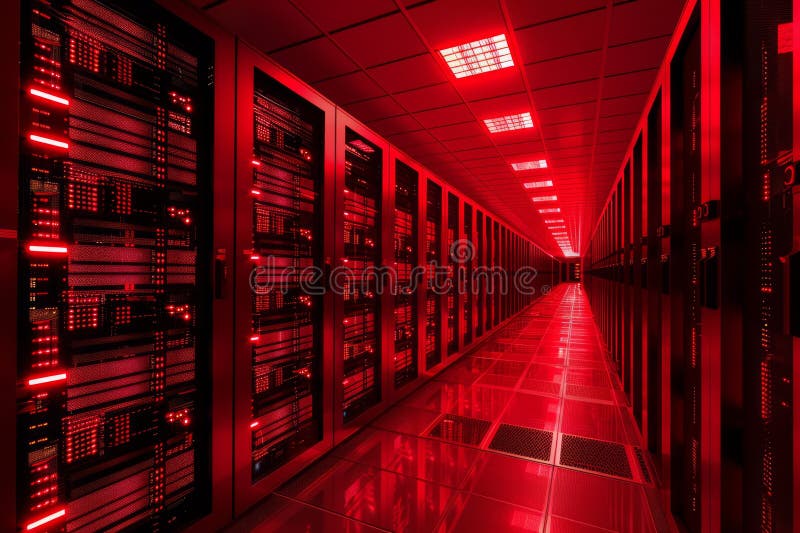 Rows of Red Network Cables Connected To Router and Switch Hub in Server ...