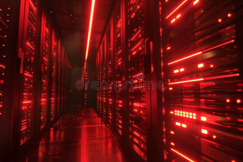 Shot of Data Center with Multiple Rows of Fully Operational Server ...