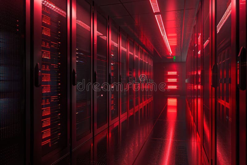 Shot of Data Center with Multiple Rows of Fully Operational Server ...