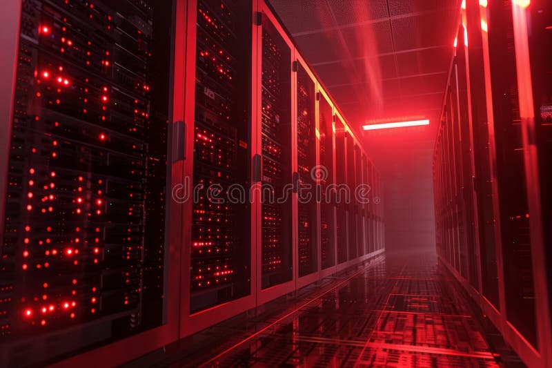 Shot of Data Center with Multiple Rows of Fully Operational Server ...