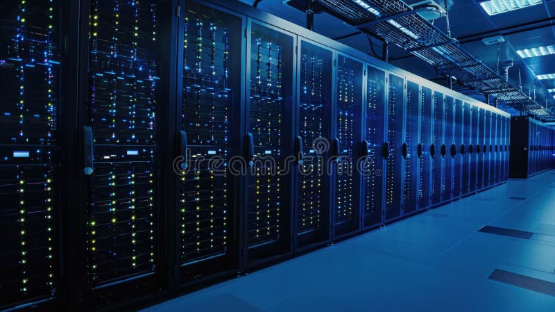 Shot of Data Center with Multiple Rows of Fully Operational Server Racks Stock Illustration ...