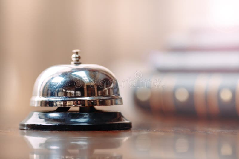 Shot of a Desk Bell in Hotel. Stock Image - Image of attention, bellhop ...