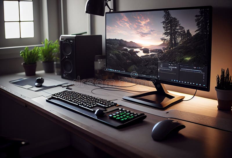 Shot of a Desktop Computer and Keyboard and Mouse in the Creative ... Shot of a Desktop Computer and Keyboard and Mouse in the Creative ...