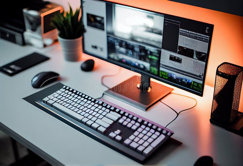 Shot of a Desktop Computer and Keyboard and Mouse in the Creative ... Shot of a Desktop Computer and Keyboard and Mouse in the Creative ...