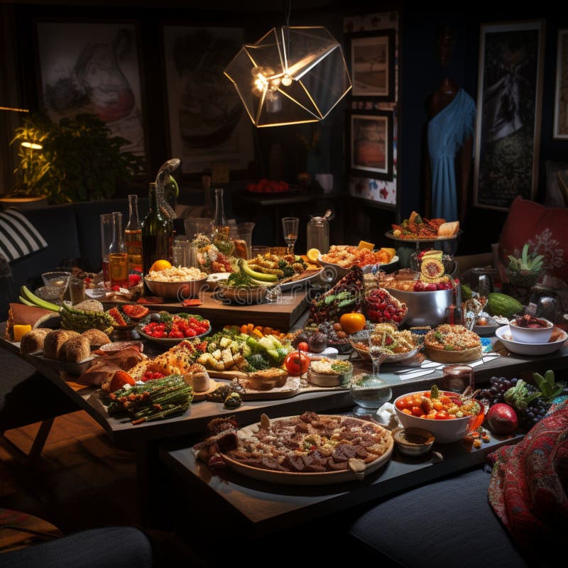 A Shot of a Dining Table that Full of Eating and Drink Items, Stock ...