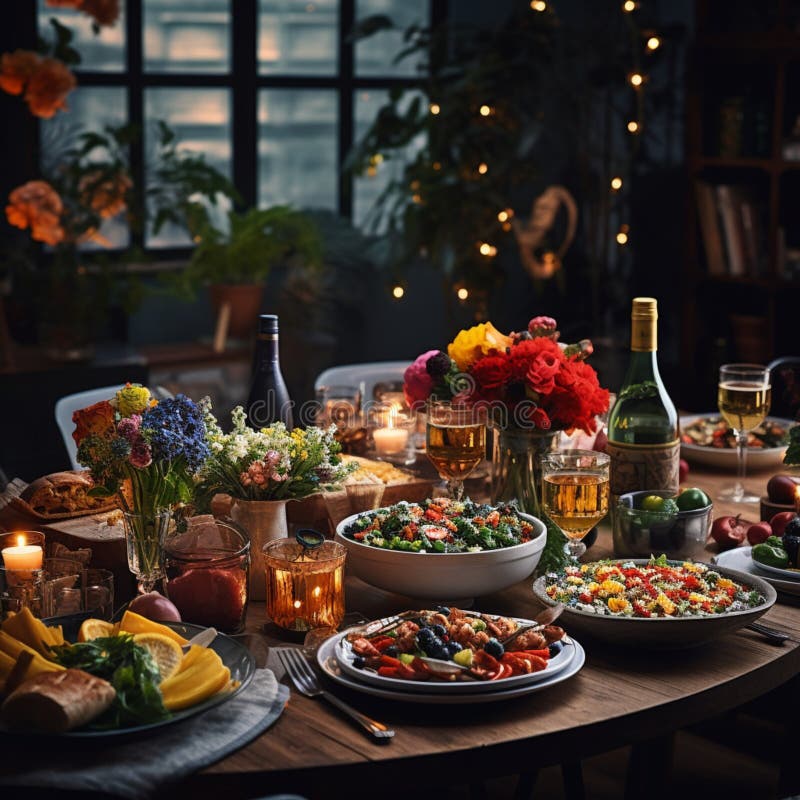 A Shot of a Dining Table that Full of Eating and Drink Items, Stock ...