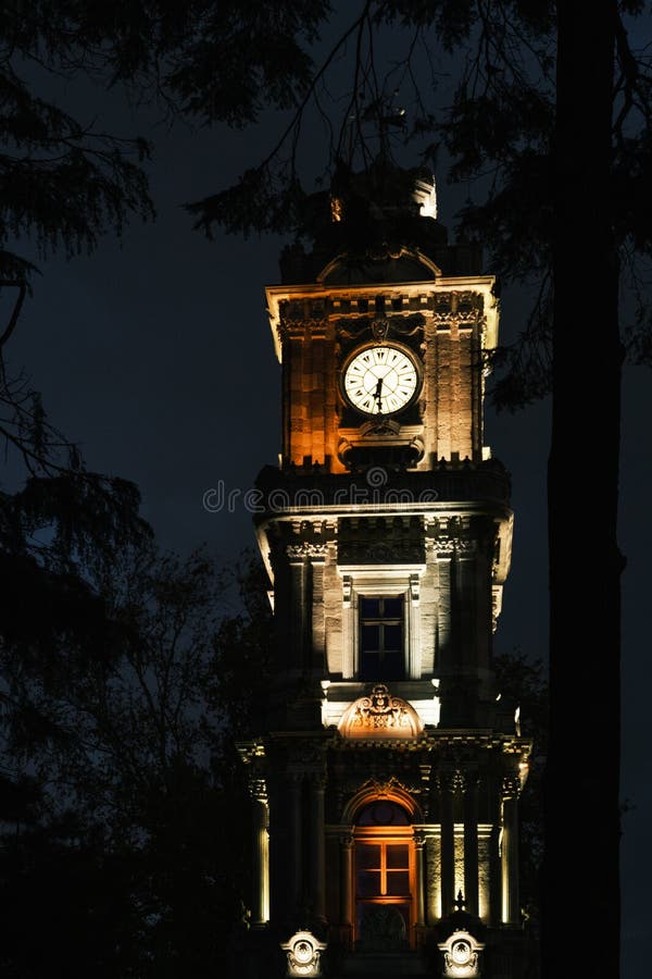 Shot Dolmabahce Clock Tower in Night Editorial Stock Photo - Image of ...