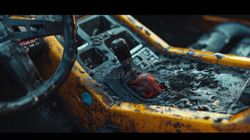A Shot of the Drivers Gear Shift Now Covered in a Layer of Burnt Rubber ...