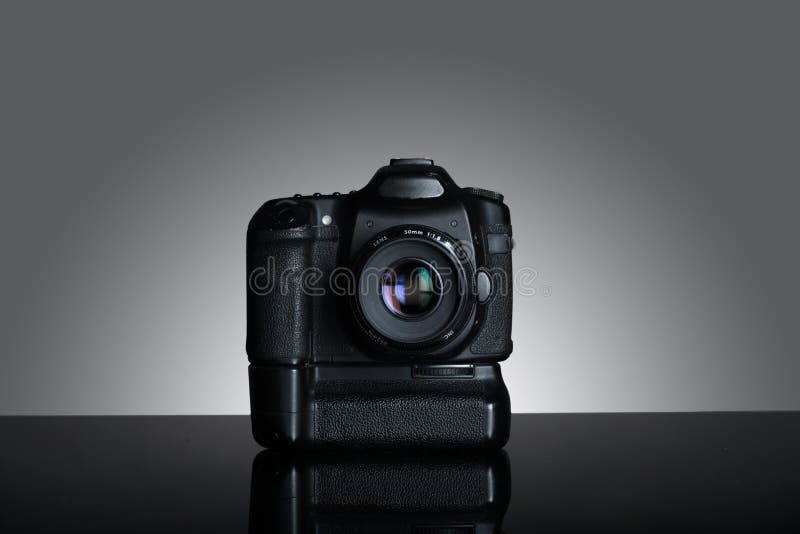 Shot of Dslr Camera in Gray Background Stock Photo - Image of optics ...