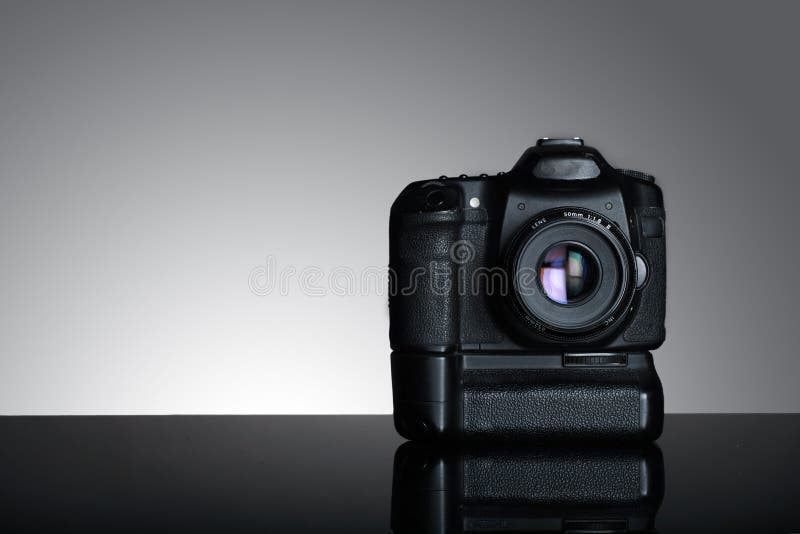 Shot of Dslr Camera in Gray Background Stock Image - Image of focus ...