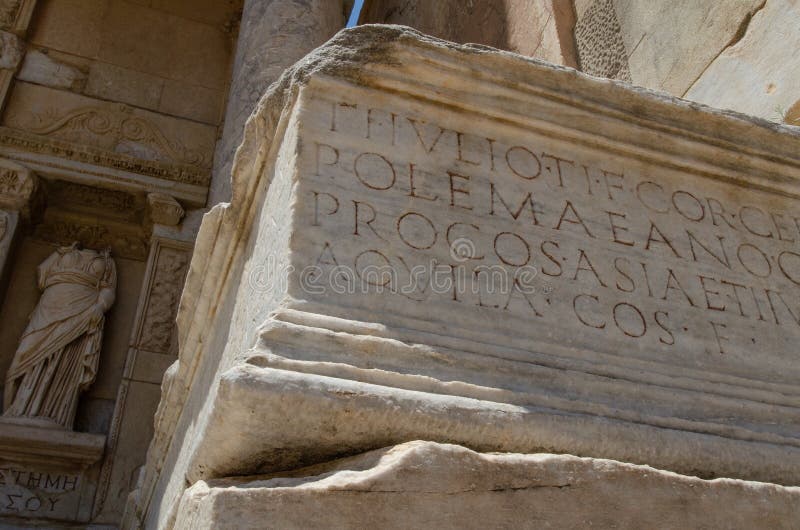 Shot of an Engraved Roman Sign Surrounded by Ruins Stock Image - Image ...