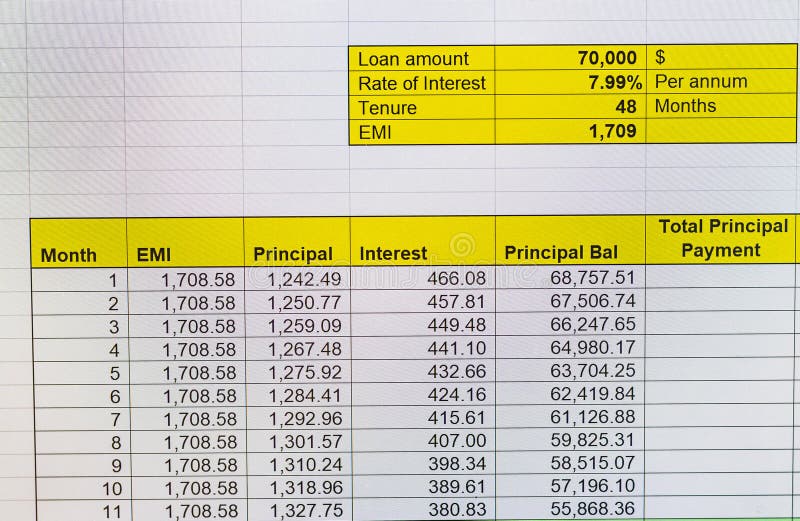 Shot of an Excel Sheet on Computer Screen Showing Bank Loan ...