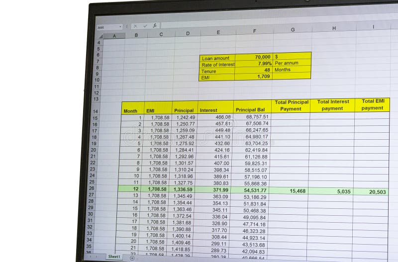 Shot of an Excel Sheet on Computer Screen Showing Bank Loan ...