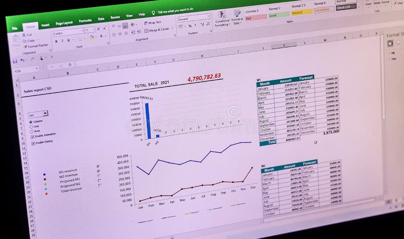 Shot of an Excel Sheet on Computer Screen Showing Sales Report with ...