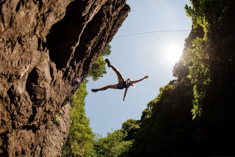 Female Rock Climber Falling. Stock Image - Image of adventure, female ...