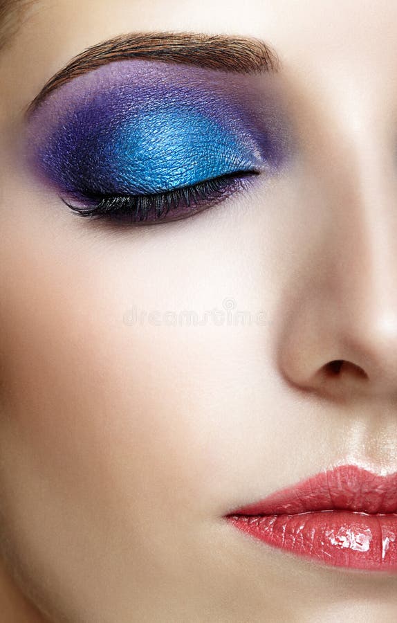 Shot of Female Half Face with Closed Eye and Violet - Blue Make Stock ...
