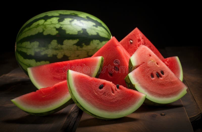 Shot of Fresh Cut Watermelon Slices Generative AI Stock Illustration ...