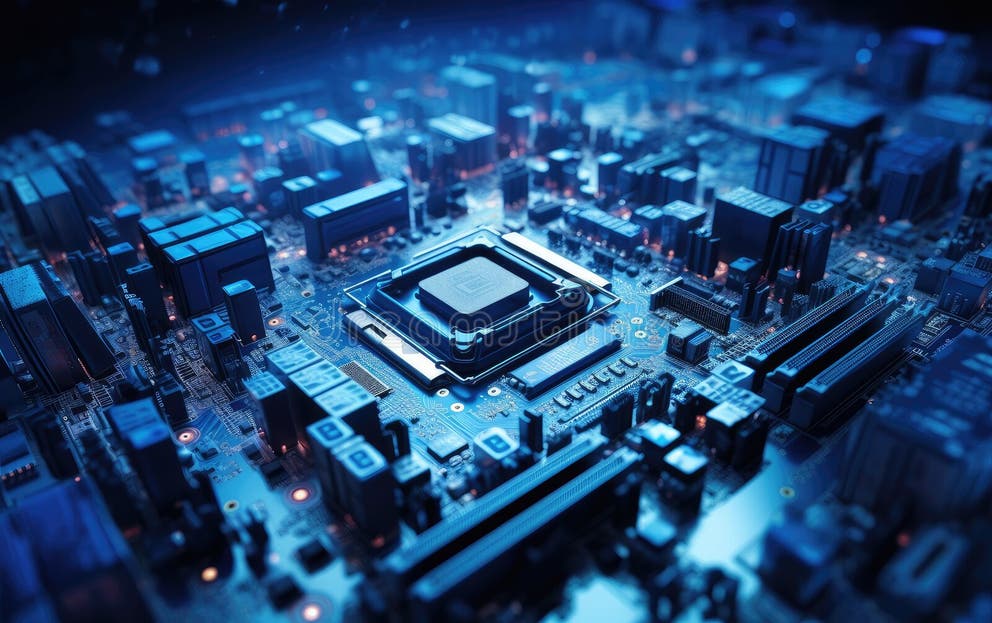 Shot of Generic Printed Circuit Board with Microchips and Other ...