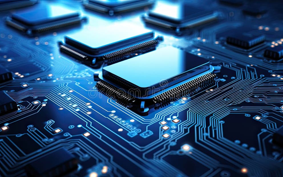 Shot of Generic Printed Circuit Board with Microchips and Other ...