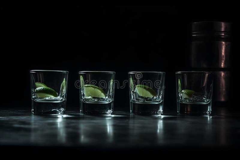 Shot Glasses with Tequila on Bar Counter. Neural Network AI Generated ...