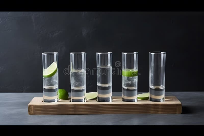 Shot Glasses with Tequila on Bar Counter. Neural Network AI Generated ...