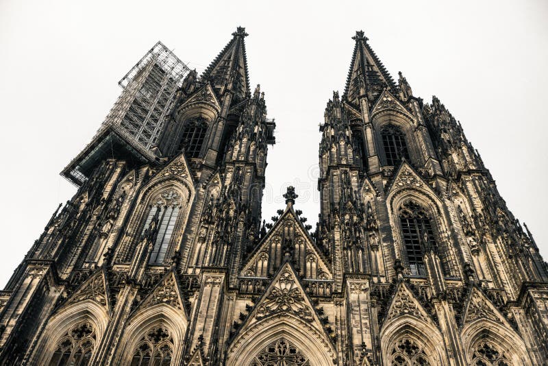 Shot of Gothic Style Cologne Cathedral from the Front Under ...