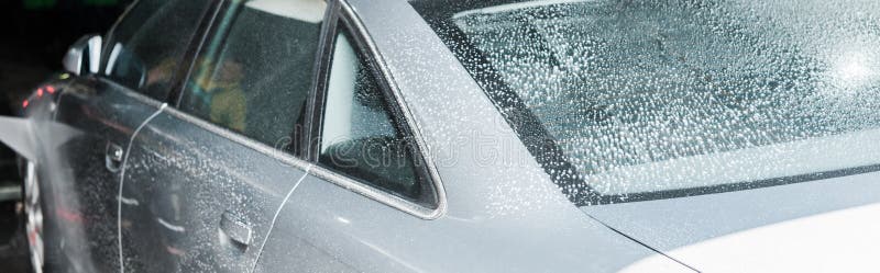 Shot of Grey Auto with White Foam in Car Wash Stock Image - Image of ...