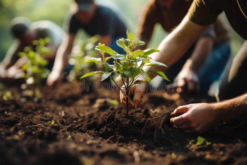 Shot a Group of People Planting Trees Stock Illustration - Illustration ...