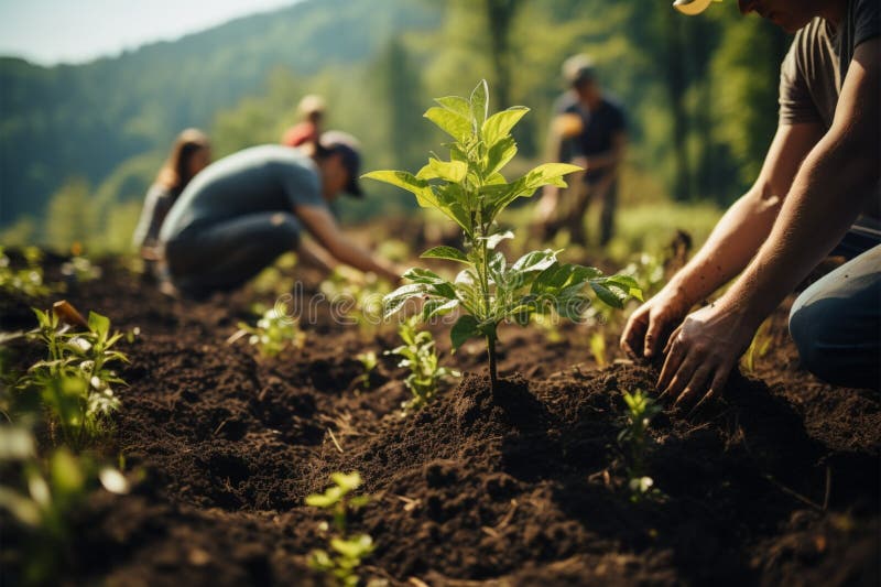 Shot a Group of People Planting Trees Stock Illustration - Illustration ...