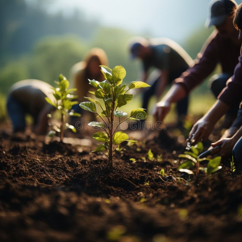Shot a Group of People Planting Trees Stock Illustration - Illustration ...