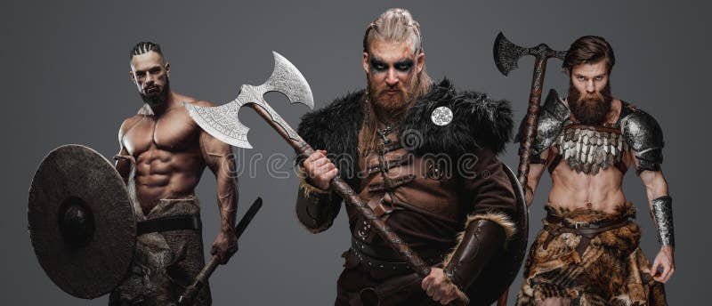 Furious Vikings from Past on Grey Background Stock Image - Image of ...