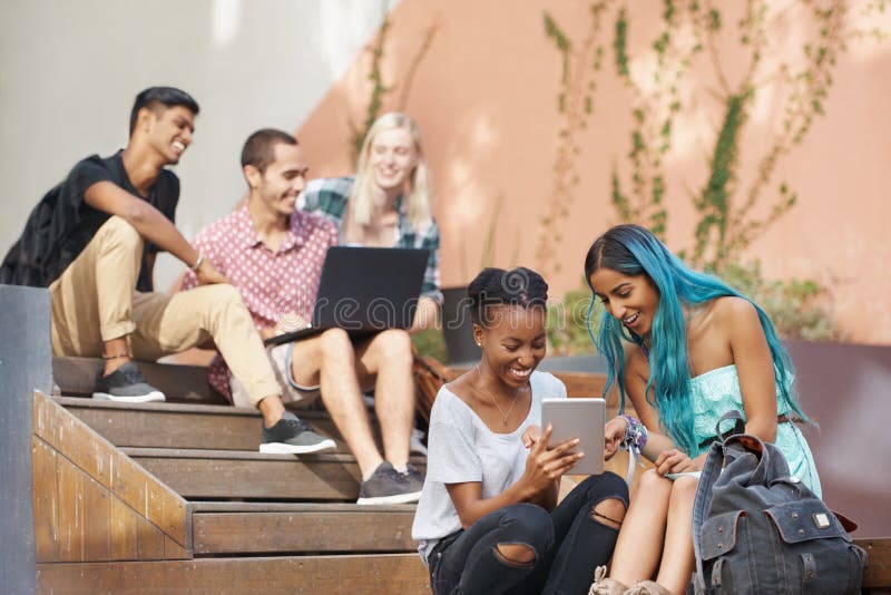 Enjoying Our Breaks between Classes Stock Photo - Image of discussion ...