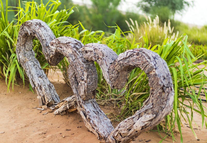 Shot of a Heart Shaped Wooden Installation in the Park. Outdoors Stock ...