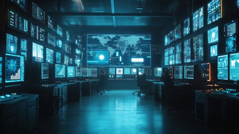 A Shot of an Industrial Control Room Showcasing Multiple Screens Filled ...