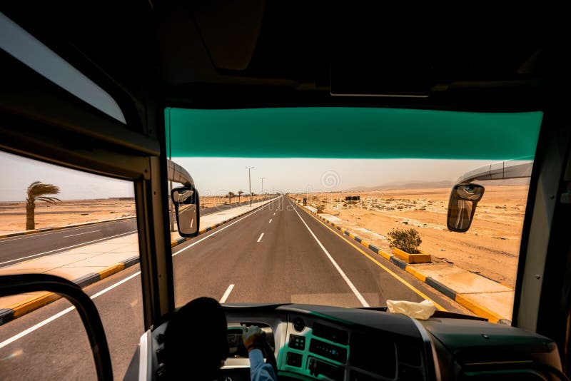 Shot from Inside a Bus Driving on the Road in Egypt Stock Image - Image ...